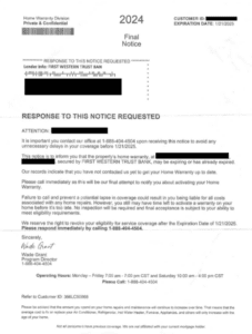 Beware of Home Warranty Scam Letters